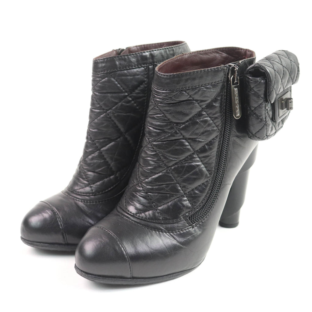 CHANEL Black Ankle boots Women COCO Mark Matelasse Side Zip Leather wi ...