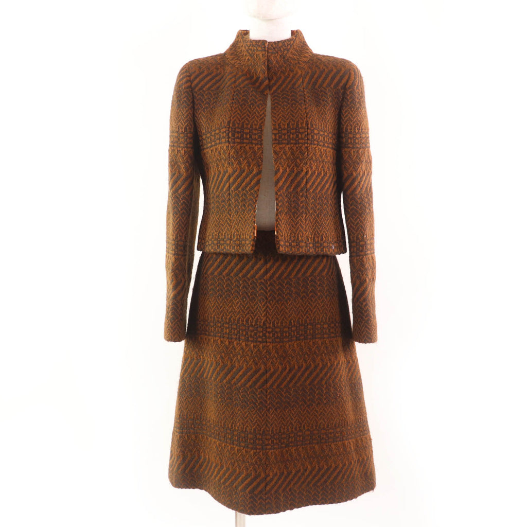 CHANEL Brown setup Women COCO Mark tweed jacket and skirt with logo li ...