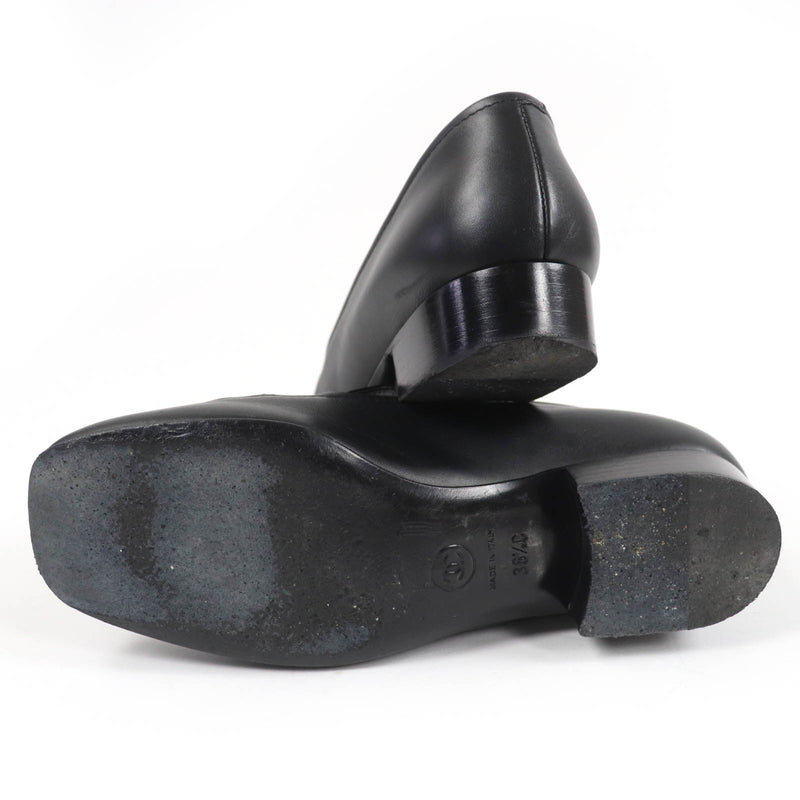 CHANEL Black loafers Women COCO Mark Chain Leather シャネル ブラック ローファー レディ ...