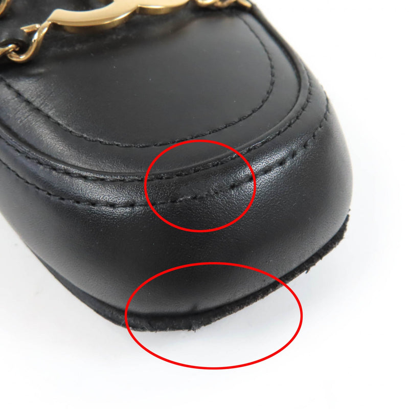 CHANEL Black loafers Women COCO Mark Chain Leather シャネル ブラック ローファー レディ ...