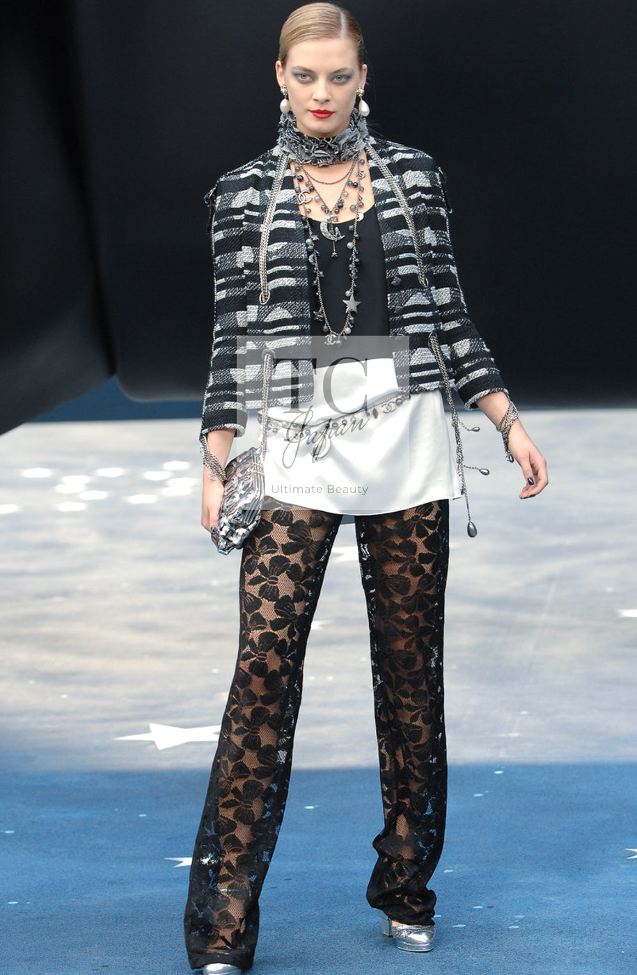 シャネル ジャケット CHANEL ブラック グレー ボーダー コットン ツイード 08S Black Gray Striped Cottn ...