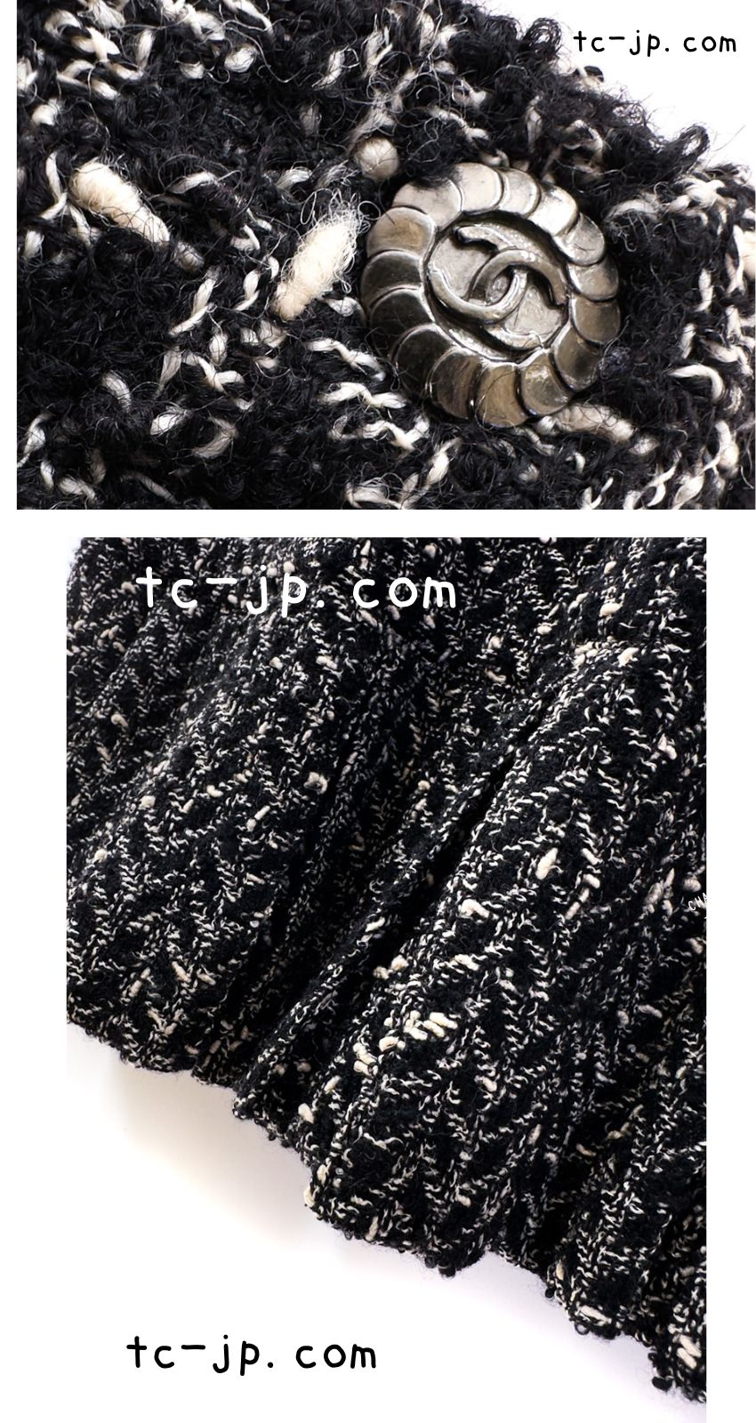 シャネル ヴィンテージ・ブラック・グレー・シェブロン・ツイード・ジャケット・スカート・スーツ CHANEL 97A Vintage Black ...