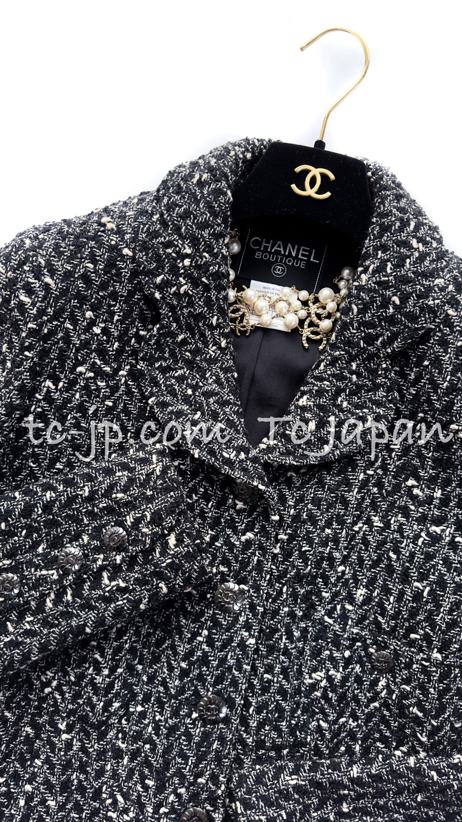 シャネル ヴィンテージ・ブラック・グレー・シェブロン・ツイード・ジャケット・スカート・スーツ CHANEL 97A Vintage Black ...